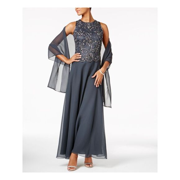 J Kara | Dresses | Nwt Jkara Womens Gray Sleeveless Jewel Neck Maxi ...